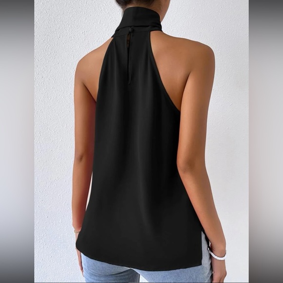 Tops | Black Tie Neck Halter Tank Top | Poshmark